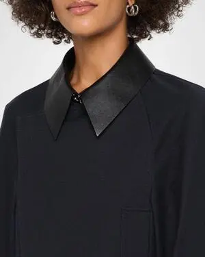 Givenchy Leather-collar A-line Cocoon Coat - Dark Navy