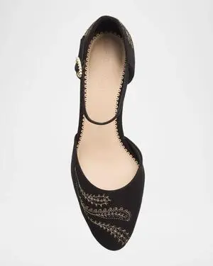 Cinq À Sept Mariana 80mm Embroidered Suede Pumps - Black