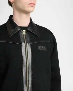 Amiri Apos;s Merino Wool Leather-trim Full-zip Blouson - Black