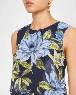 Aidan Mattox Sleeveless Beaded Floral Jacquard Gown