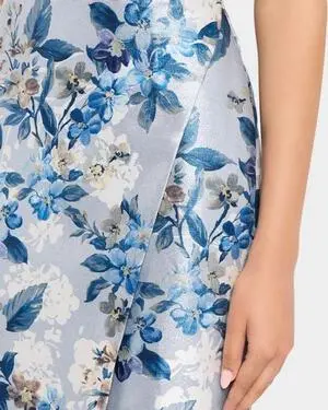 Aidan Mattox Strapless Floral Jacquard Column Gown - Blue Multi