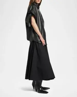 Balenciaga Leather Short-sleeve Mini Shirtdress