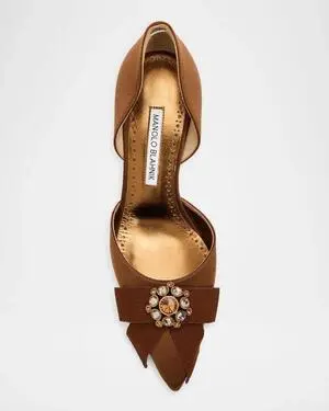 Manolo Blahnik 70mm Apidosa Embellished Satin Bow Pumps