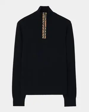 Burberry Apos;s Cameron Check-trim Wool Half-zip Sweater - Blue