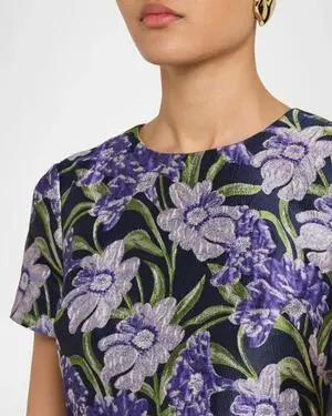 Theia Serenza Jacquard Mini Dress - Iris Bloom