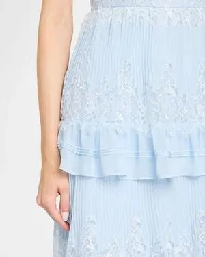 SELF-PORTRAIT Chiffon Lace Tiered Midi Dress