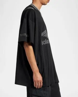 Balenciaga Apos;s 3b Football V-neck Oversized T-shirt - Noir Multi