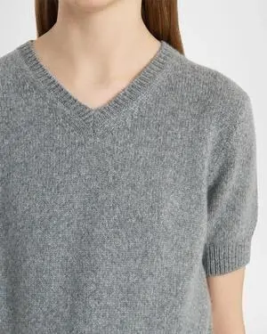 Khaite Jas Short-sleeve Cashmere V-neck Sweater
