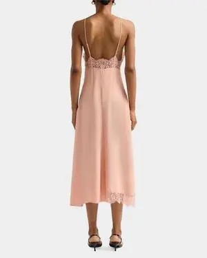 Stella McCartney Lace-trim Silk V-neck Midi Cami Dress