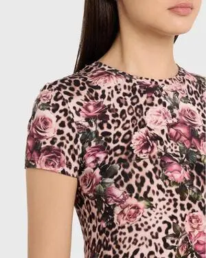L & APOS;AGENCE Ressi Short-sleeve Floral Leopard Tee - Multi Rose