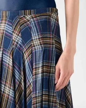 Akris Plaid Lightweight Wool Blend Shelley Midi Skirt - Navy Multi