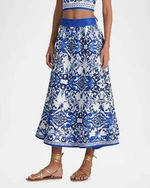 Alice + Olivia Earla Linen Midi Skirt