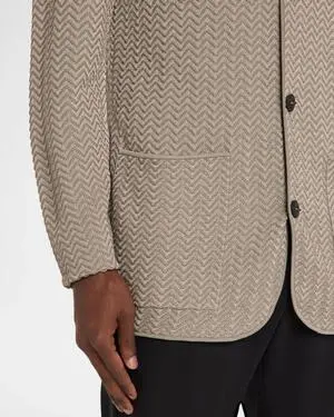 Giorgio Armani Apos;s Ottoman Chevron Single-breasted Jacket - Silver