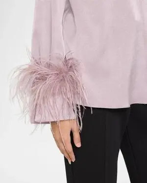 UNGARO Luna Feather-cuff Satin Blouse - Elderberry