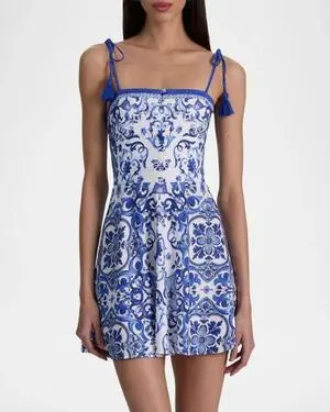 Alice + Olivia Glinda Majolica Tassel Linen-blend Mini Dress