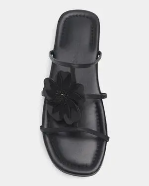 Zimmermann Belara Flower-appliqué Leather Sandals - Black