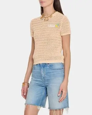 Chloé La Plage Logo-embroidered Crochet Cotton Top