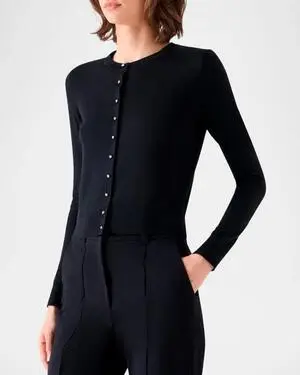Akris Merino Wool Crewneck Cardigan