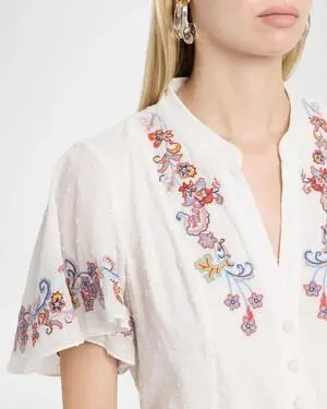 Shoshanna Cowden Floral-embroidered Cotton Mini Dress - Optic Mult