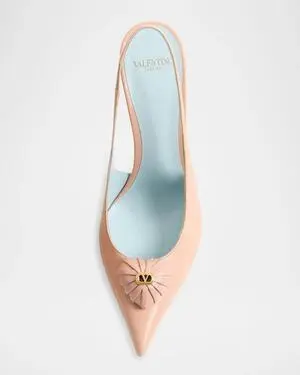 Valentino Garavani 100mm Coeur Royal Leather Slingback Pumps - Light Phar