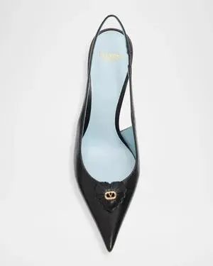 Valentino Garavani 100mm Coeur Royal Leather Slingback Pumps - Nero