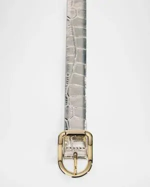 DEHANCHE Mija Mirror Croc-embossed Leather Belt - Silver