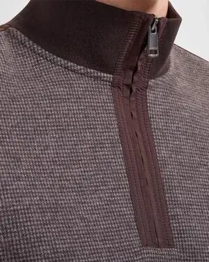 Bugatchi Apos;s Micro-houndstooth Knit Quarter-zip Sweater - Truffle