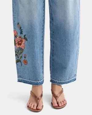 Johnny Was The Barrel Floral-embroidered Denim Jeans