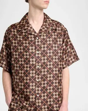 Amiri Apos;s Silk Ma Quad Camp Shirt - Husk