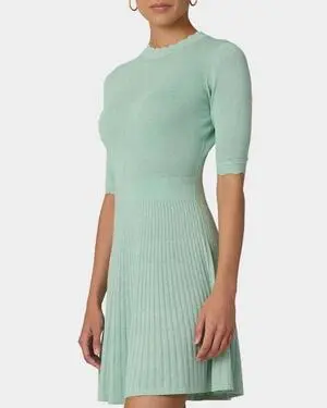 Shoshanna Warren Scalloped Shimmer Knit Mini Sweater Dress