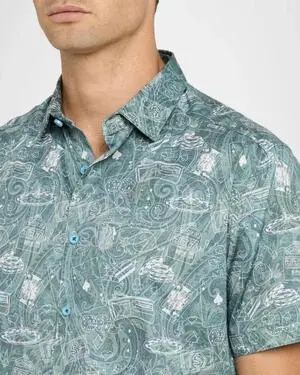 Robert Graham The Vault Printed Stretch-cotton Short-sleeve Shirt