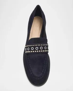 Likely Resort Gretta Mixed-metal Studded Loafers - Navy