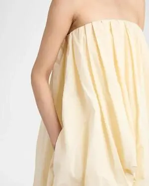 JIL SANDER Strapless Asymmetric Draped Balloon Midi Dress - Eggshell