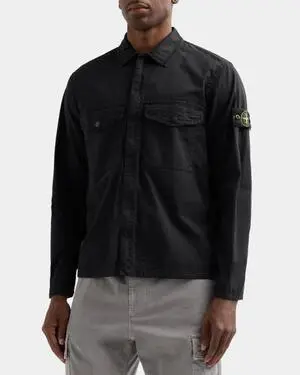 Stone Island Apos;s Cotton-stretch Concealed Button-down Shirt - Black