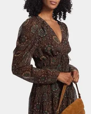 Paige Aries Printed Long-sleeve Silk Mini Dress
