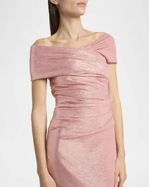 Talbot Runhof Mobina Draped Mirrorball Mermaid Gown - Peach