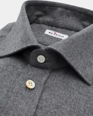 Kiton Apos;s Brushed Cotton Flannel Button-down Shirt - Grey