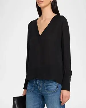 NILI LOTAN Mariposa Silk Georgette V-neck Blouse