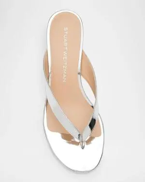 STUART WEITZMAN Rio Metallic Leather Kitten-heel Thong Sandals - Silver