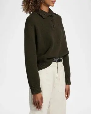 NILI LOTAN Renata Collared Wool Sweater - Dark Pine