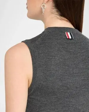 Thom Browne Rwb Wool Rib-knit Shell Top - Medium Grey