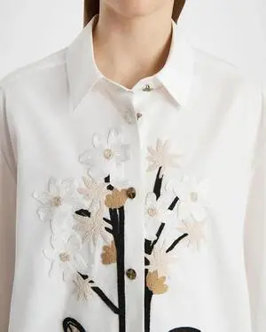 Khaite Argo Floral Embroidered Cotton Poplin Top