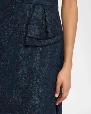 Aidan Mattox One-shoulder Metallic Jacquard Column Gown - Navy