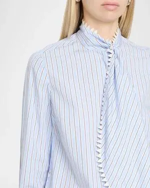 MAISON COMMON Striped Cotton Neck-scarf Button-down Shirt