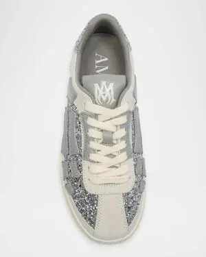 Amiri Sequined Skull-appliqué Leather Sneakers