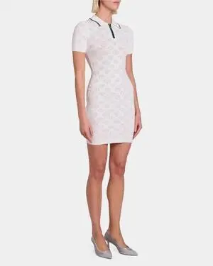 Casablanca Short-sleeve Monogram Pointelle Knit Mini Polo Dress - Blend Whit