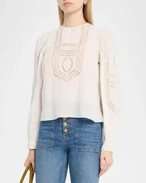 Ulla Johnson Marlowe Embroidered Long-sleeve Blouse