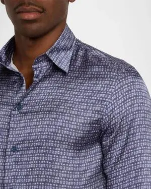 Emporio Armani Apos;s Blurred Abstract Polyester Sport Shirt - Periwinkle
