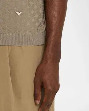 Emporio Armani Apos;s Wool Basketweave Jacquard Polo Sweater - Tan