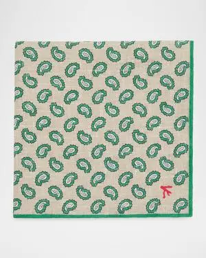 Isaia Apos;s Paisley Silk Pocket Square - Lt Bei/grn